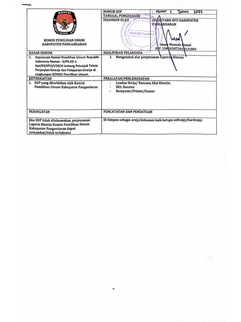 22 SOP Prosedur Penyusunan Laporan Kerja | PDF