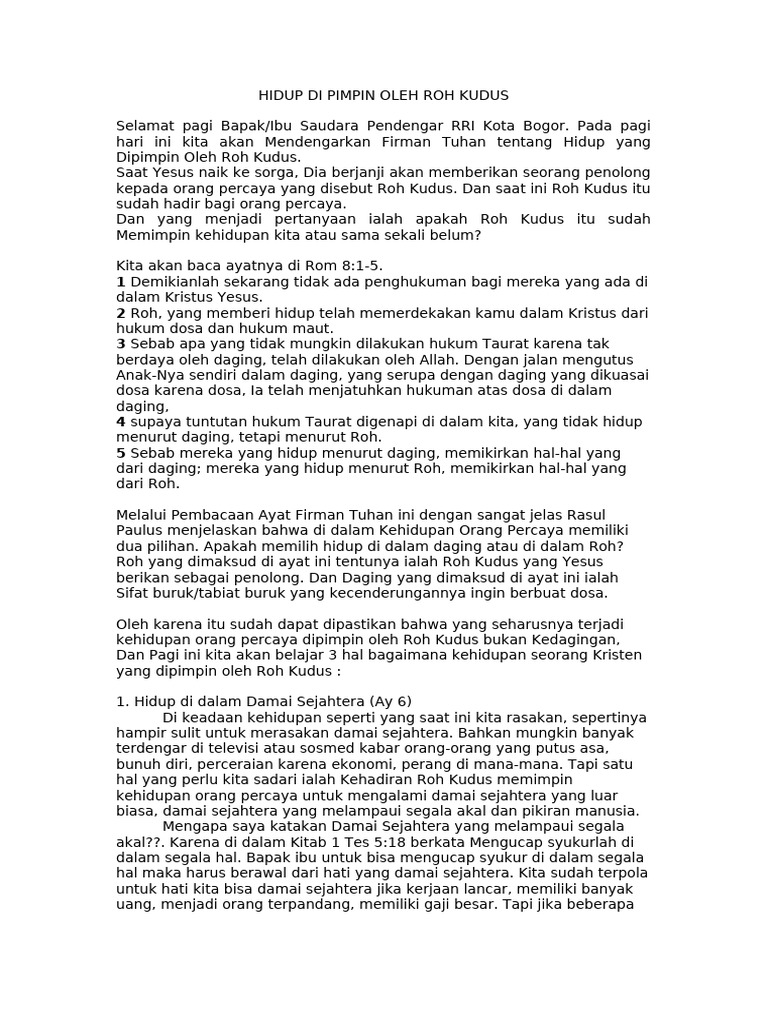 Hidup Di Pimpin Oleh Roh Kudus | PDF