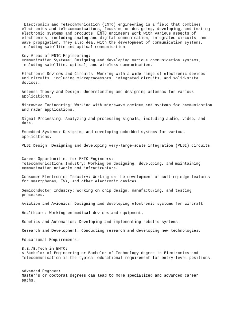 About ENTC (Electronics and Telecommunication) | PDF