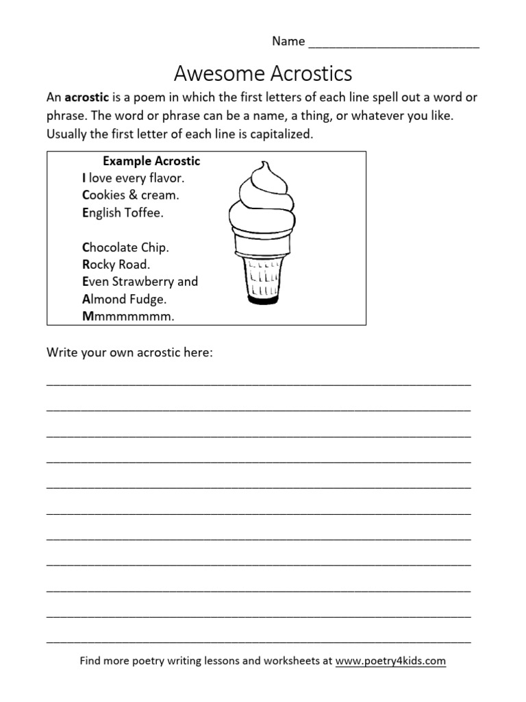 Acrostic Poem Worksheet | PDF