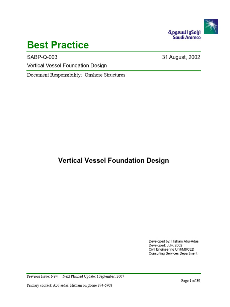 Vertical Vessel Foundation Design Guide | PDF | Structural Load ...