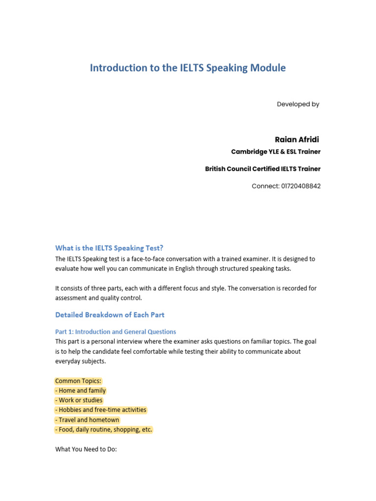 Introduction To The IELTS Speaking Module | PDF | International English ...