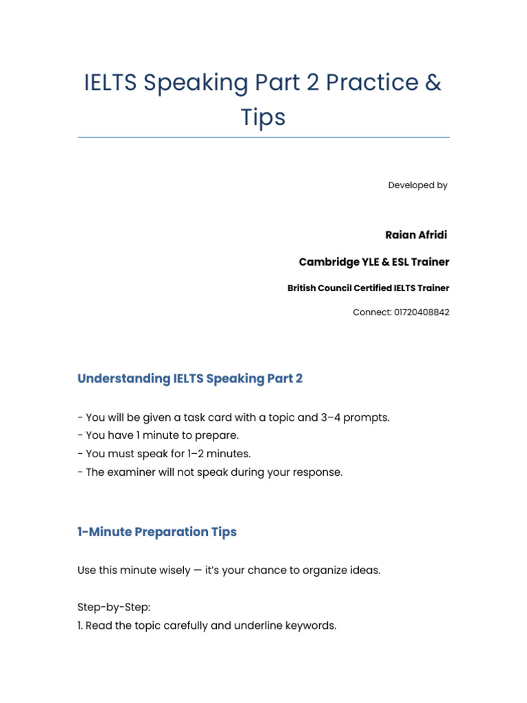 I e Lts Speaking Part 2 Tips | PDF | Learning | Human Communication