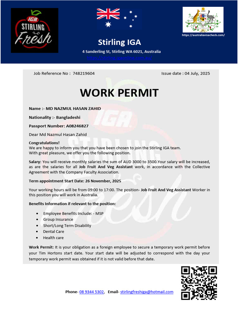 Australian Work Permit | PDF | Employment | Private Law