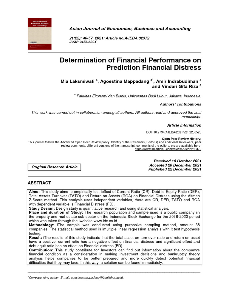 Financial Performance and Distress Analysis | PDF | Errors And ...