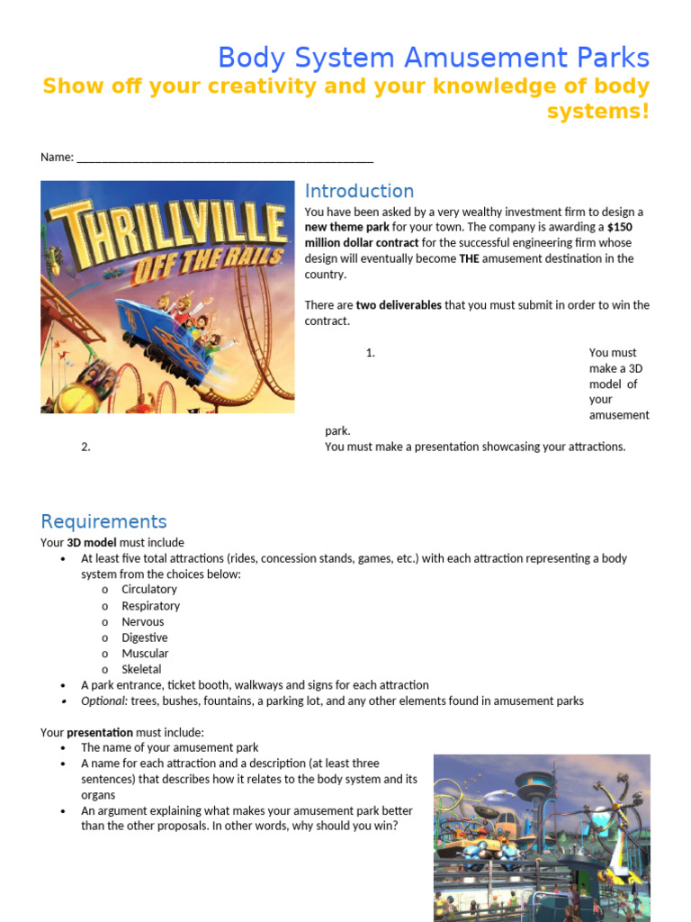 Body Systems Theme Park Project | PDF | Amusement Park | Human ...
