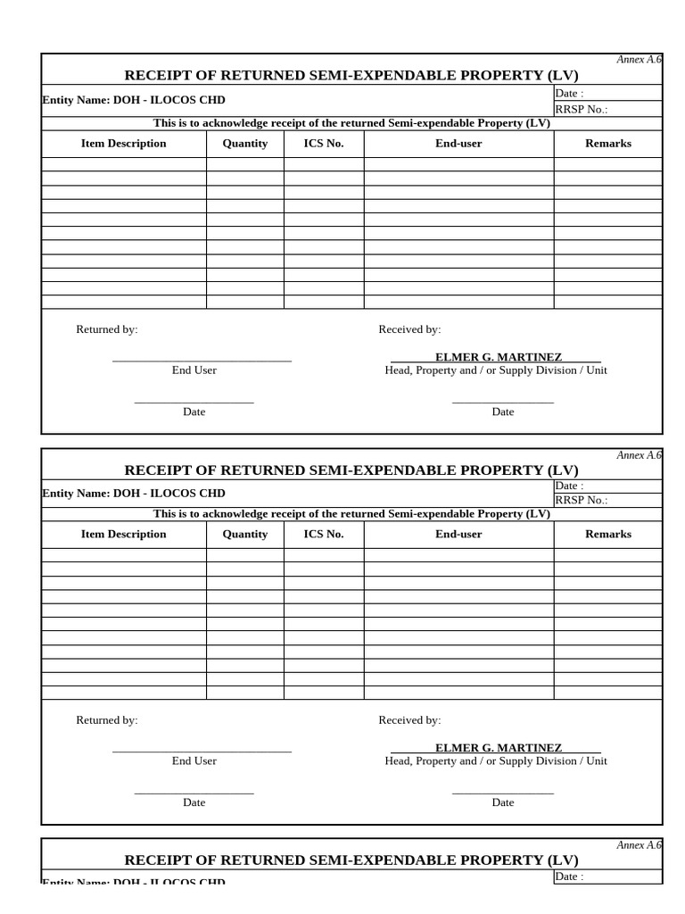 Receipt of Returned Semi-Expendable Property (LV) | PDF