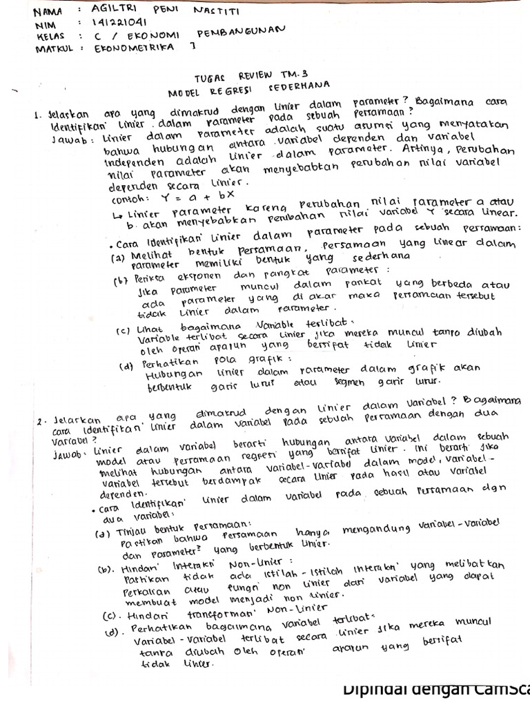 Agiltri Peni Nastiti - 141221041 - Ekonometrika I - Tugas Review TM 3 - C | PDF