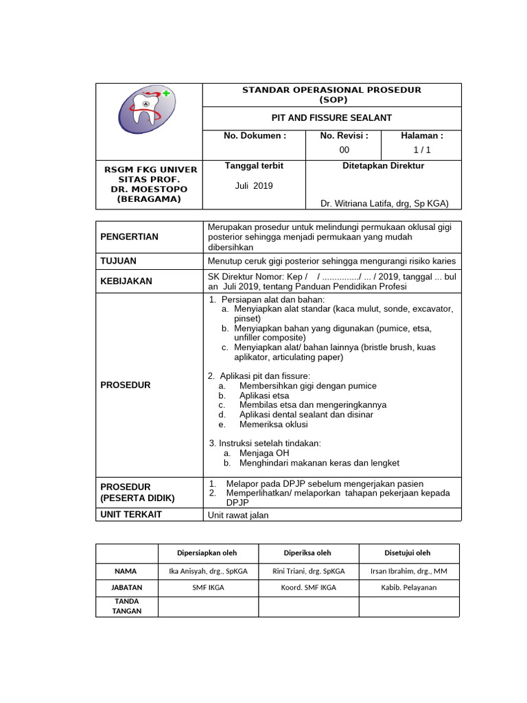 RSGM Sop Template (Anggi) | PDF