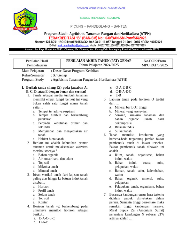 Soal Dasar Program Keahlian | PDF