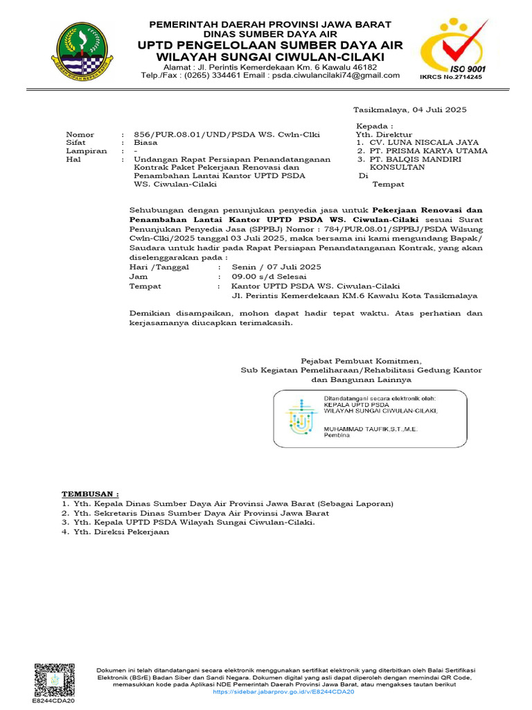 Uptd Pengelolaan Sumber Daya Air Wilayah Sungai Ciwulan-Cilaki | PDF