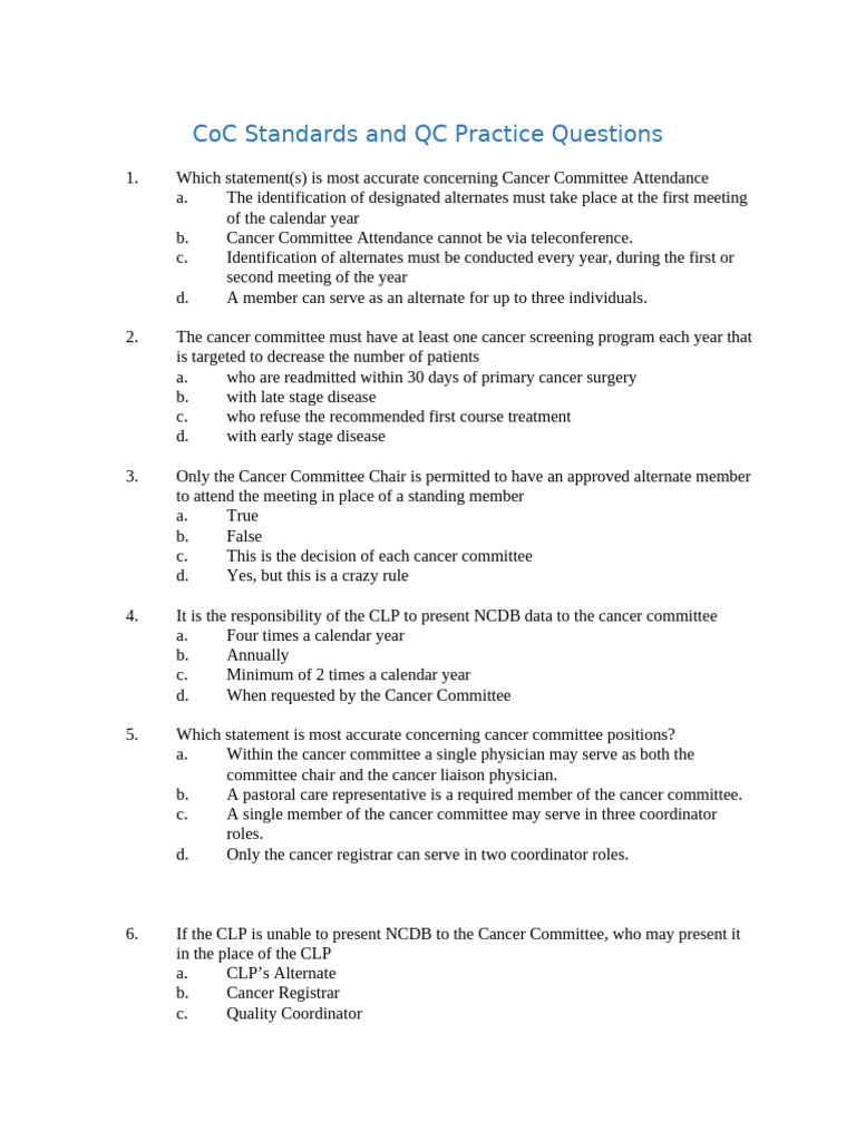 CoC Standards and QC Questions | PDF | Cancer | Medicine