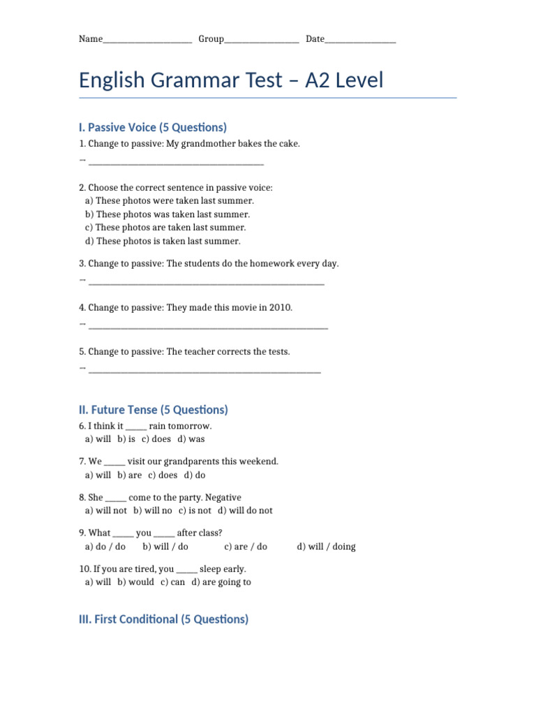 A2 Grammar Test With Answer Key | PDF | Chess Openings | Chess