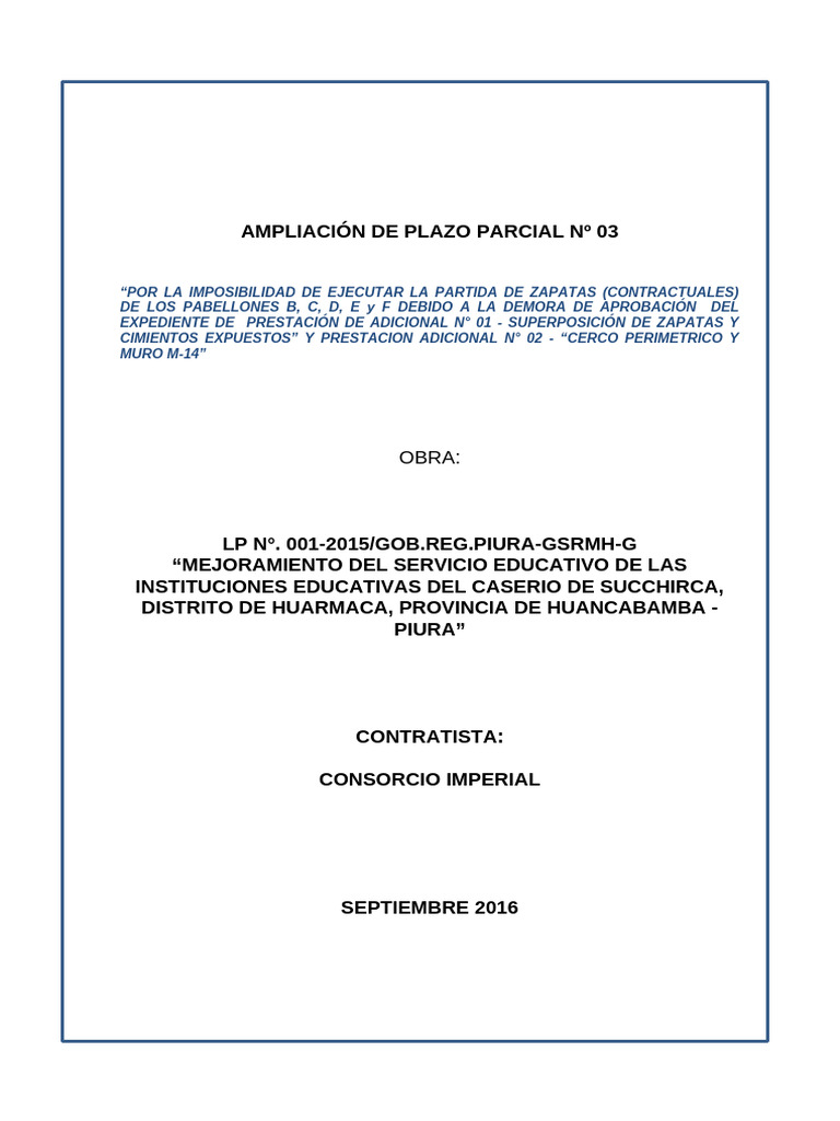 Ampliacion de Plazo Parcial N 03 Rev HNG | PDF | Fundación (Ingeniería) | Hormigón