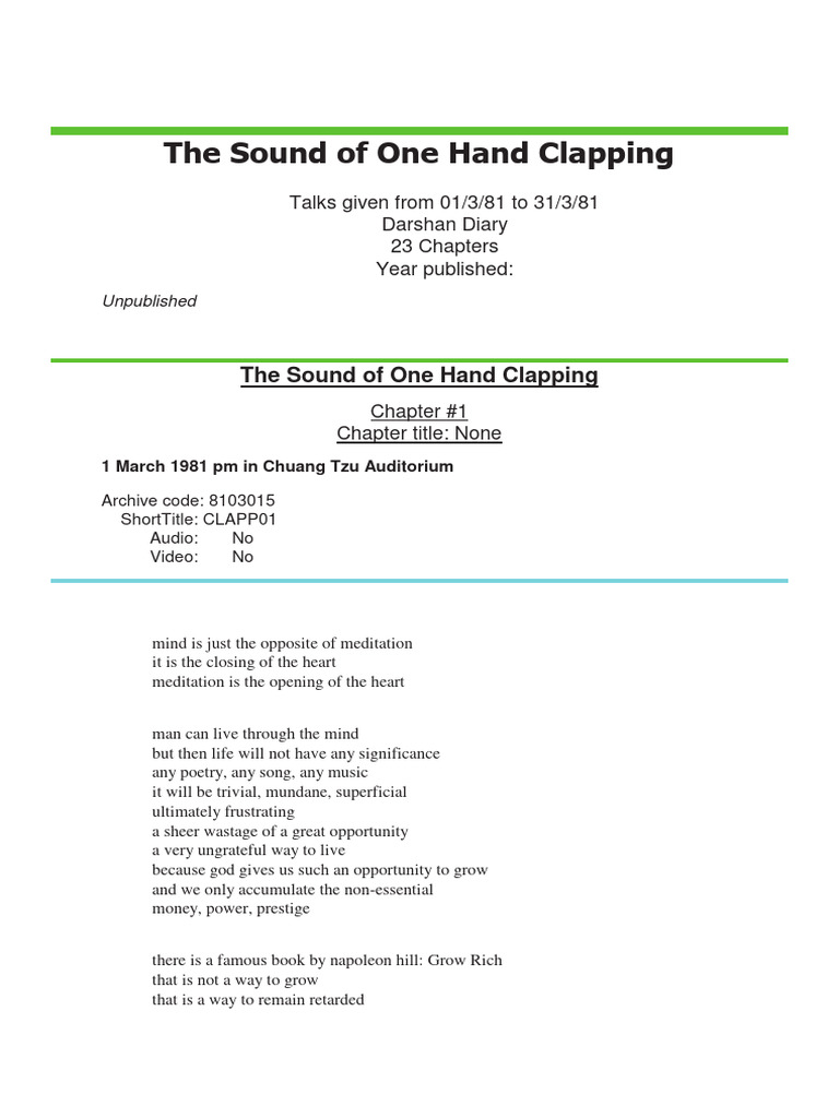 The Sound of One Hand Clapping | PDF | Prayer | Truth