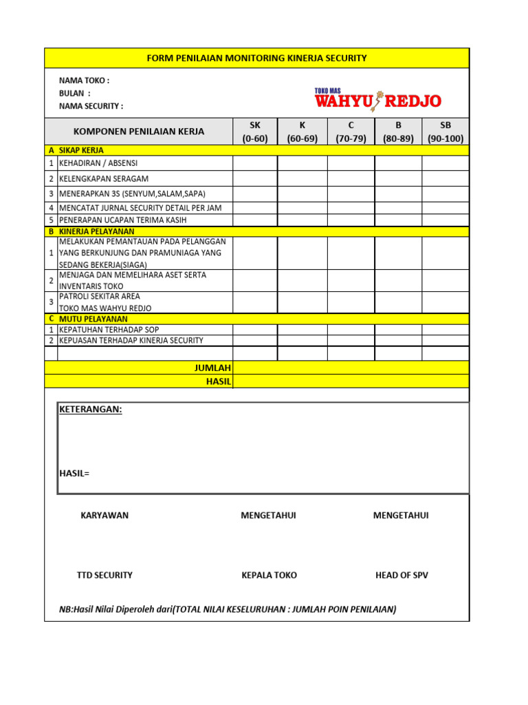 Form Penilaian Kinerja Security | PDF