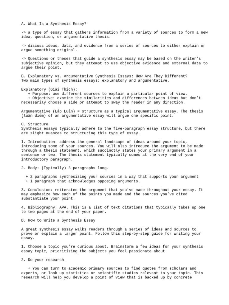 Writing A Synthesis Essay Note From Masterclass | PDF | Essays | Argument