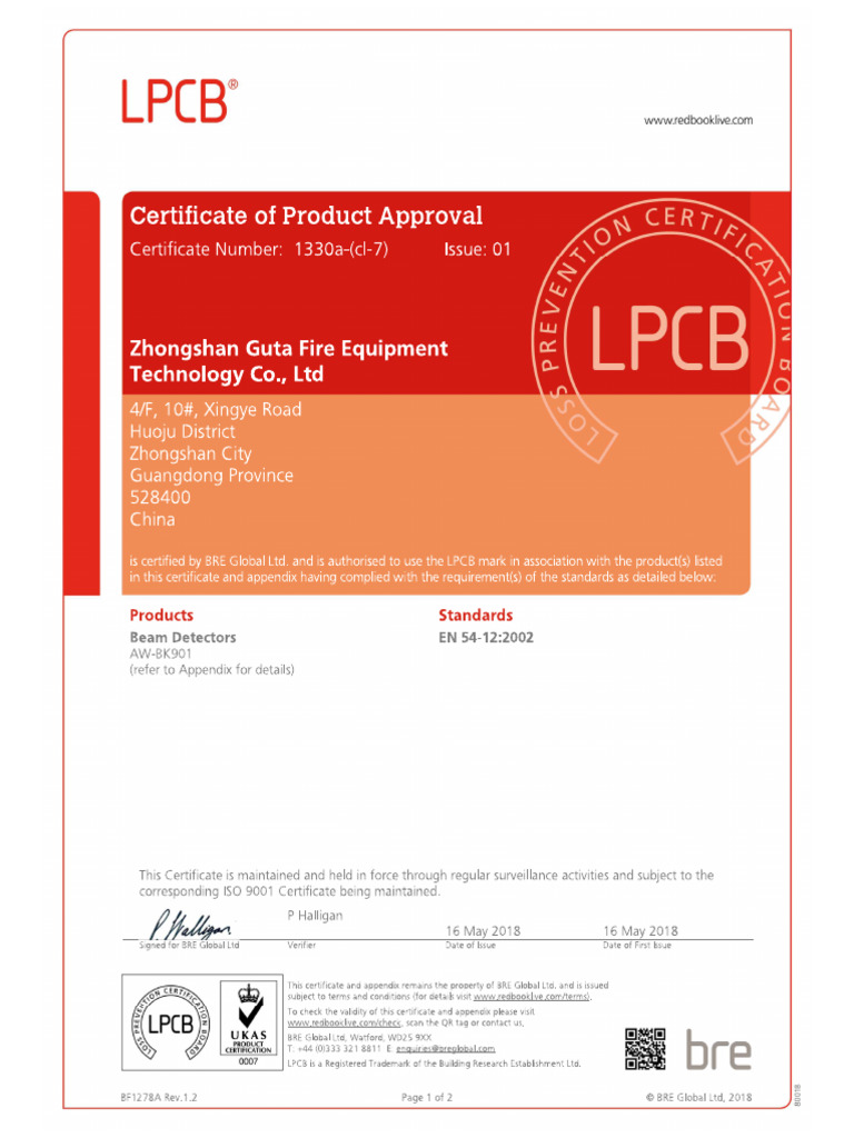 Certificate Beam Detectors1 | PDF