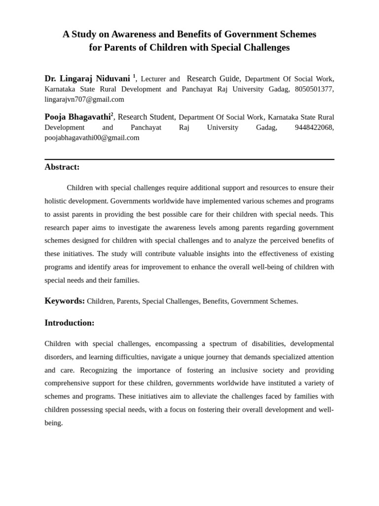 Awareness of Government Schemes for Special Needs | PDF ...
