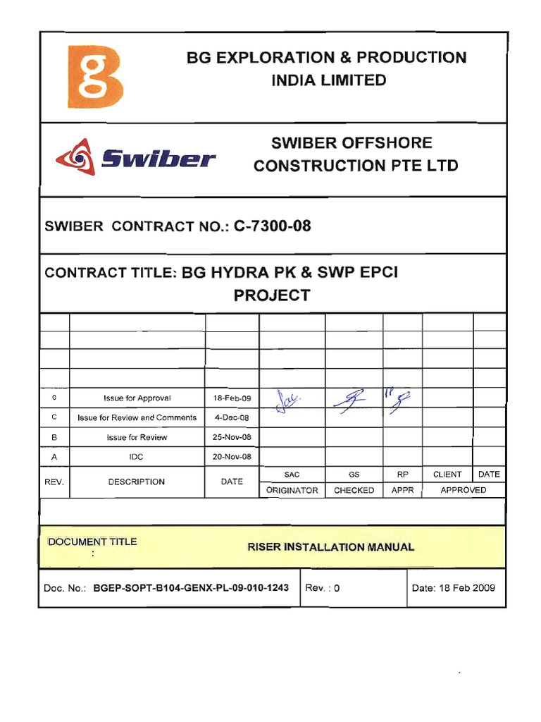 Riser Installation Procedure - BG Hydra Rev 0 | PDF | Anchor ...