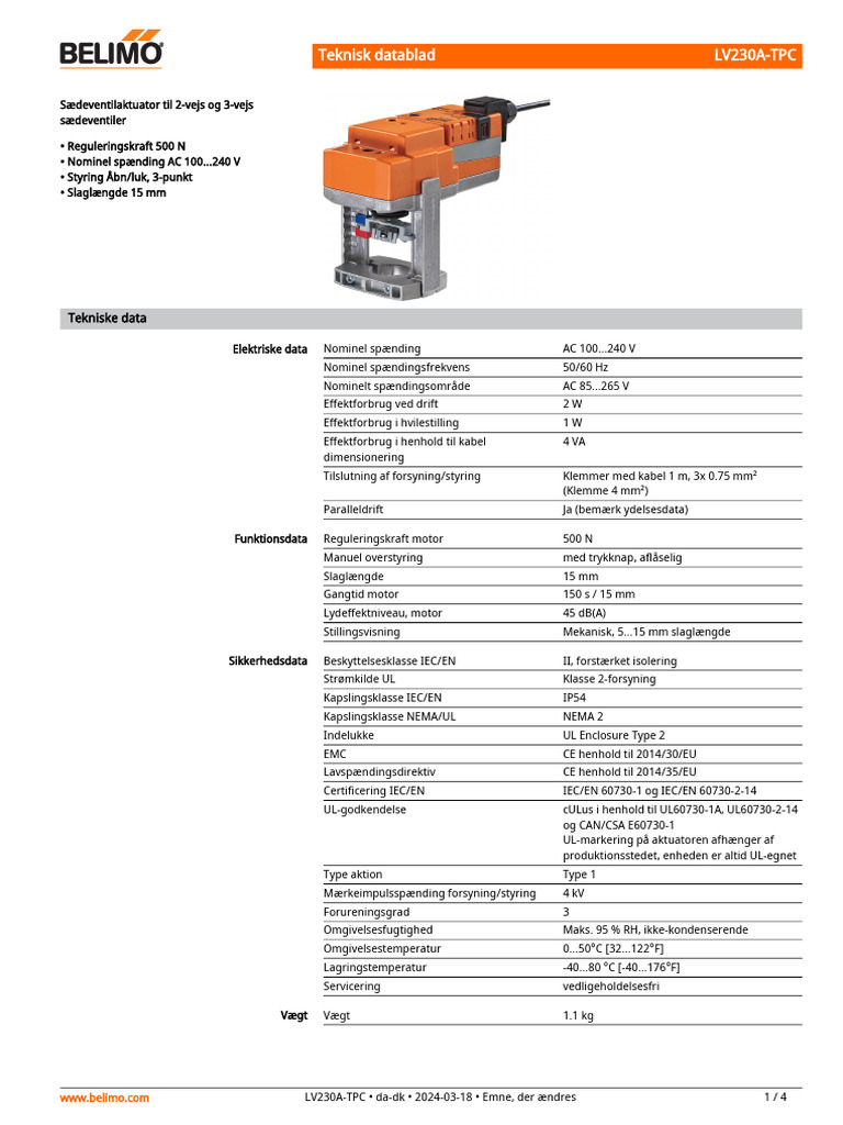 Belimo LV230A-TPC Datasheet | PDF