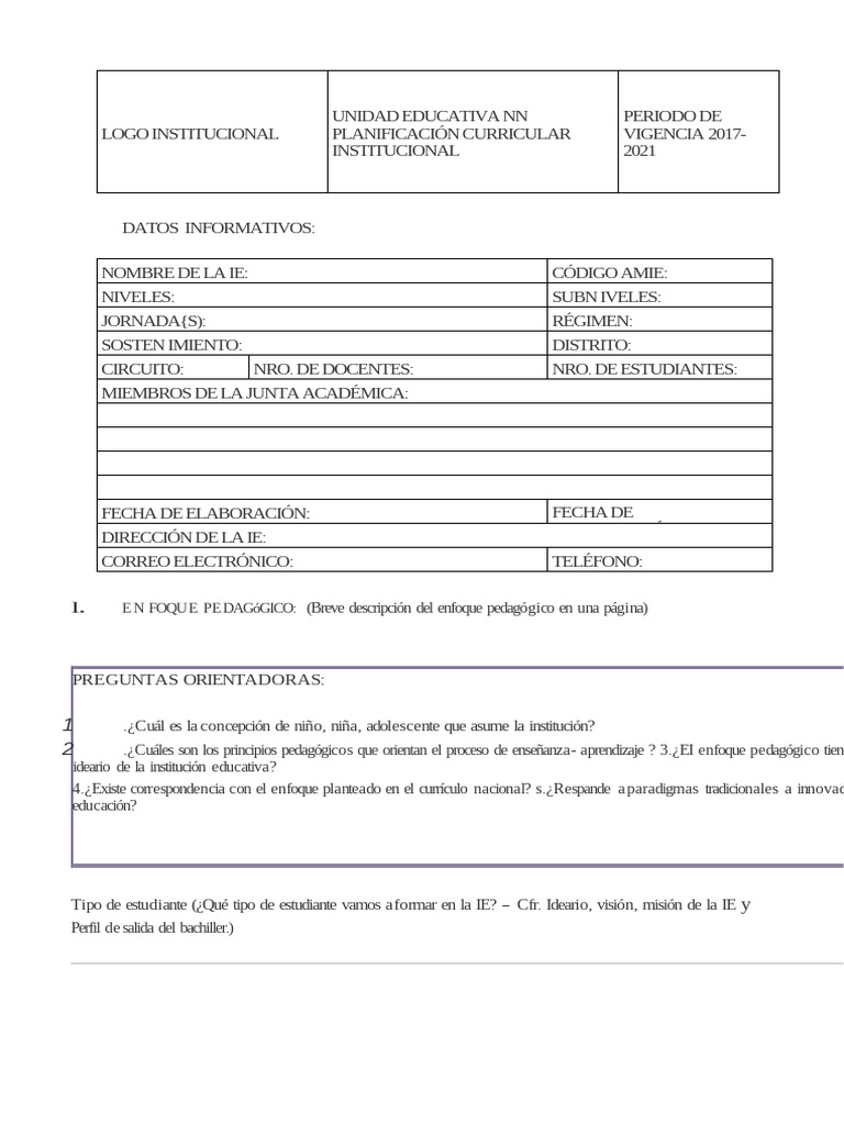 Modelo de PCI 2025-2029 | PDF | Plan de estudios | Evaluación