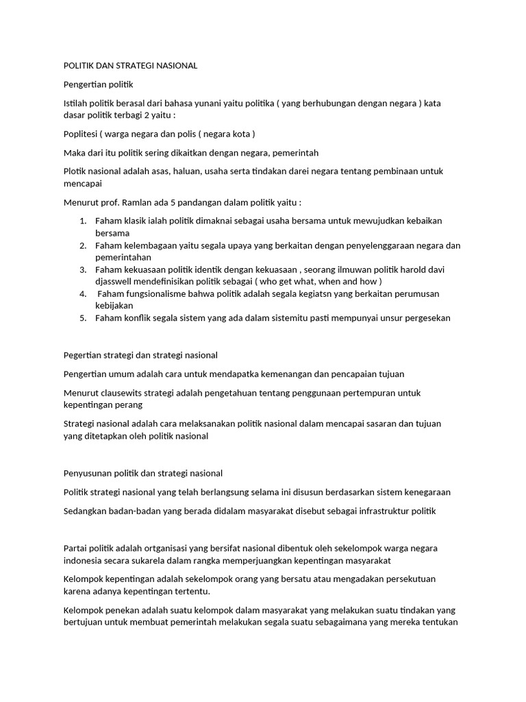 Politik dan Strategi Nasional Indonesia | PDF