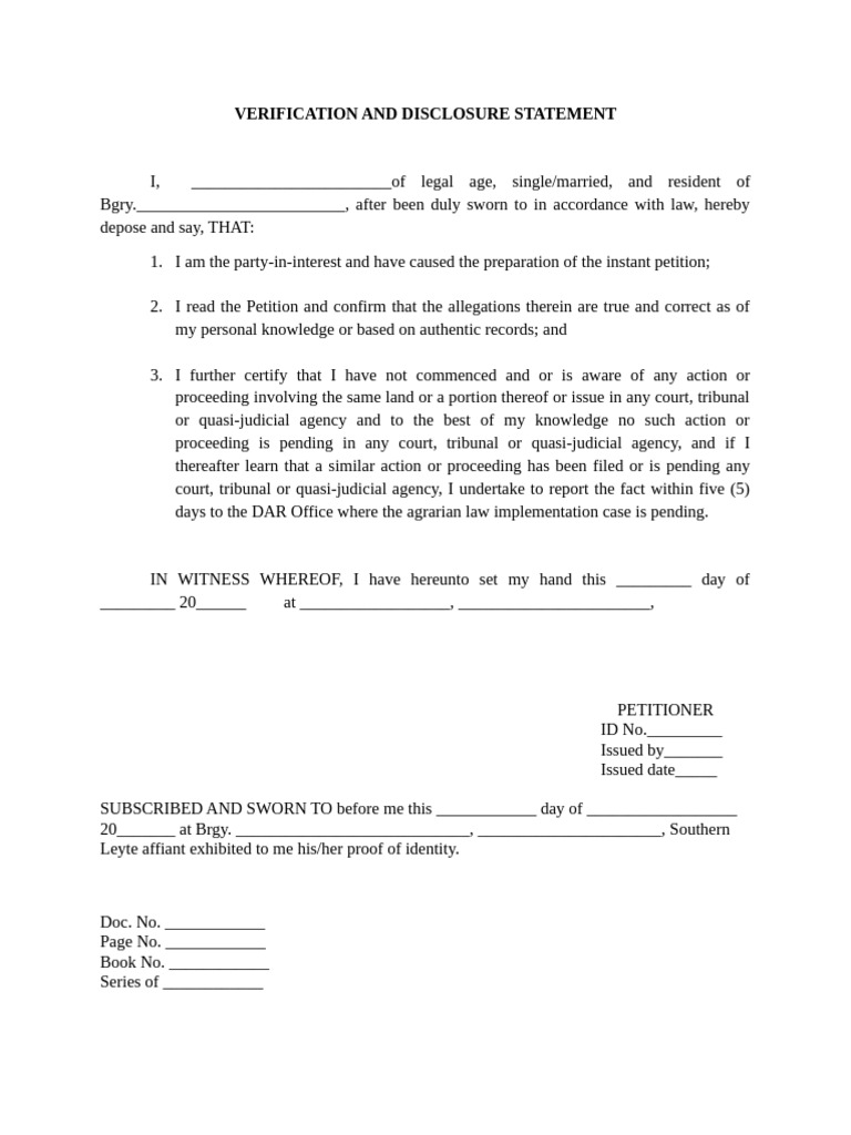 Verification and Disclosure Statement | PDF