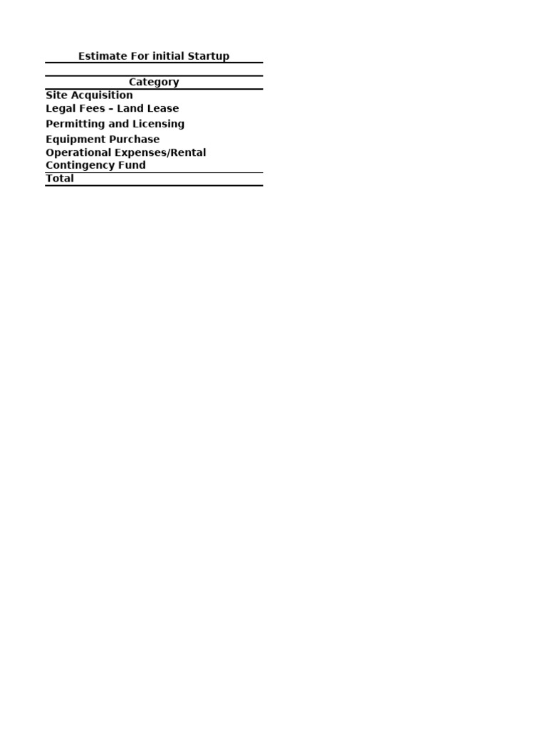 Initial Start-Up Estimate | PDF