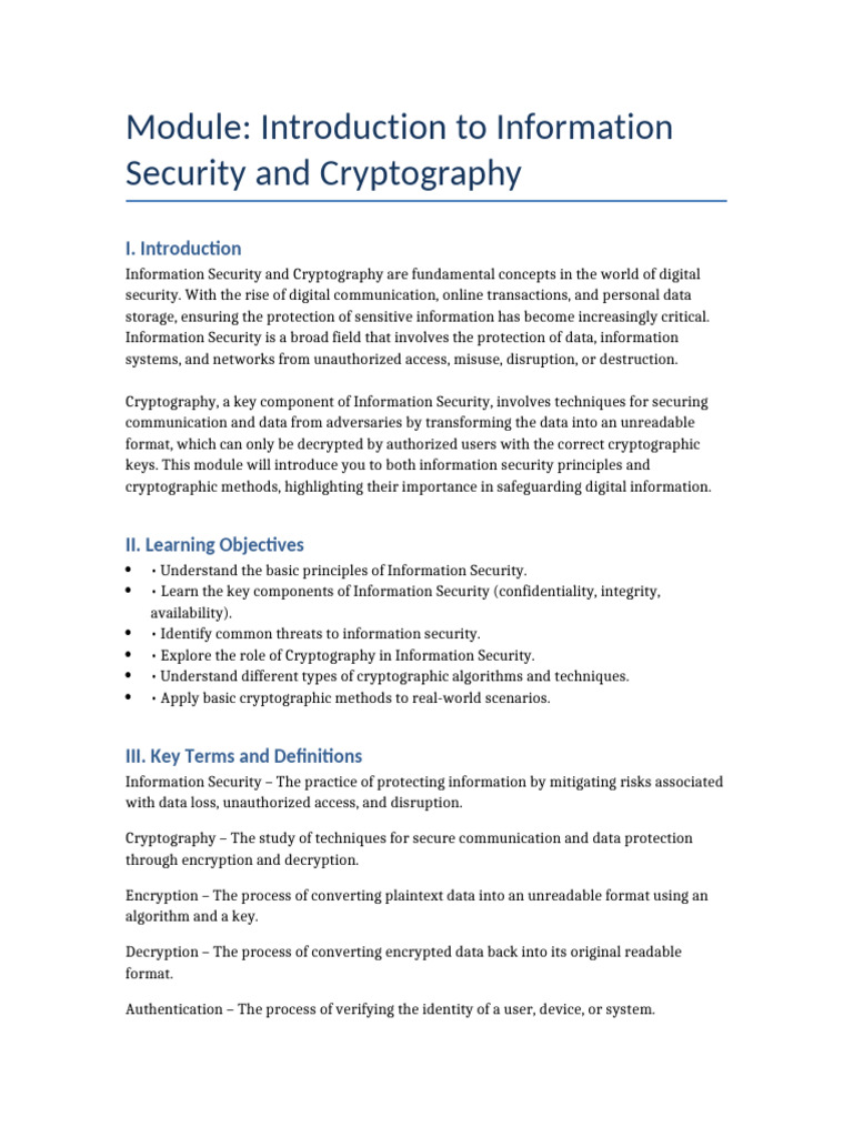 Introduction To Information Security and Cryptography Module | PDF | Cryptography | Encryption
