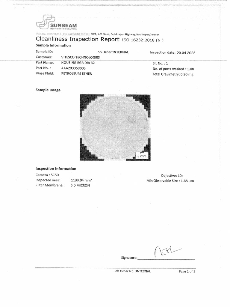 Cleanliness Test Report-1 | PDF