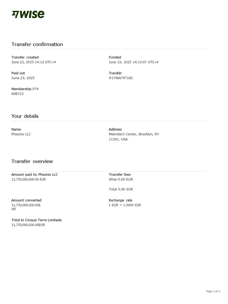 Wise Transfer Confirmation Transfer 17466797182 en | PDF
