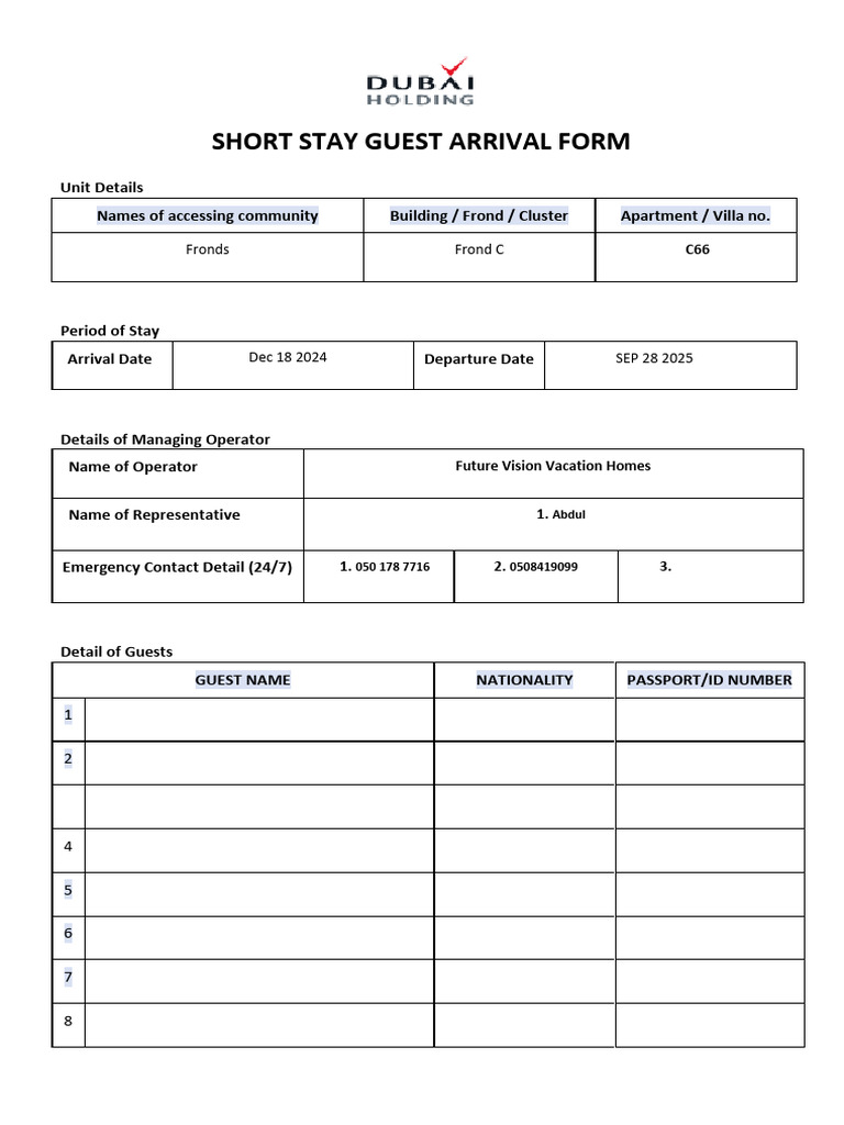 C66 Short Stay Guest Arrival Form | PDF | National Security ...