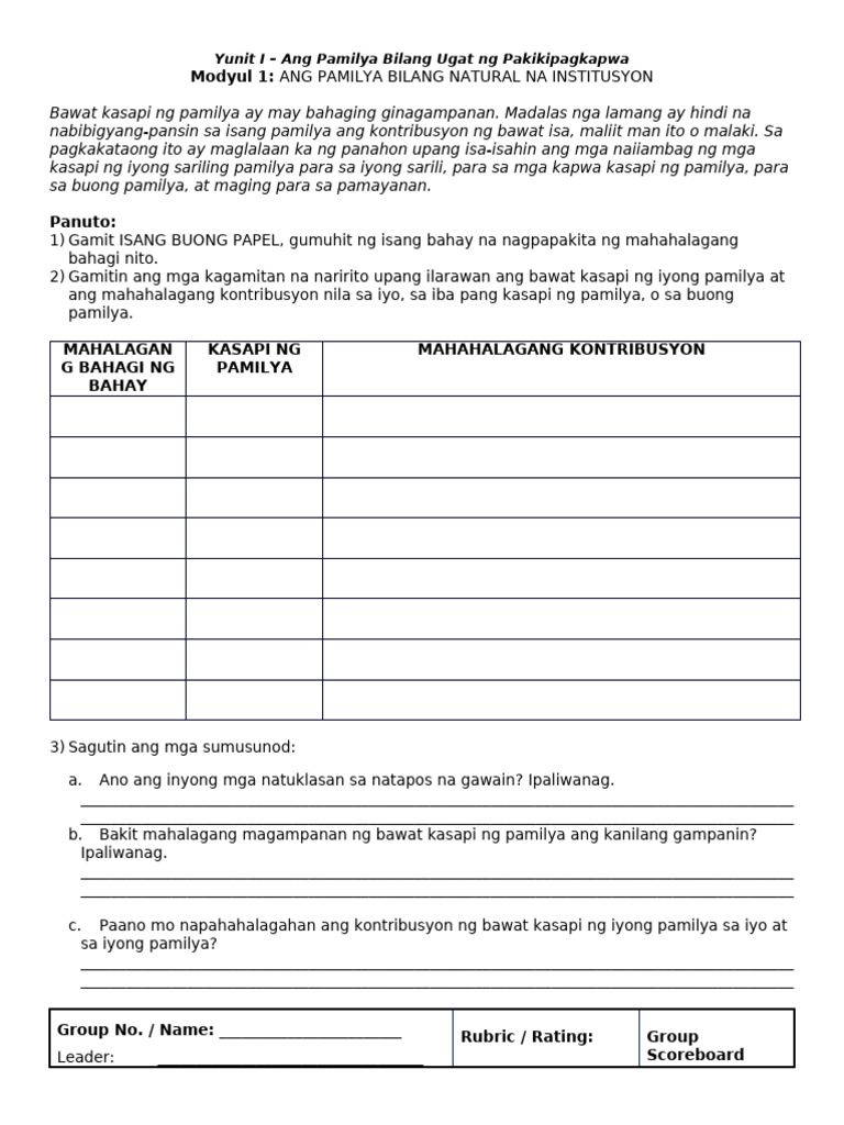 EsP 8 Module 1 Group Activity Sheet | PDF