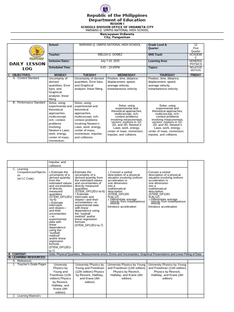 Physics_ Week 4 | PDF | Velocity | Acceleration