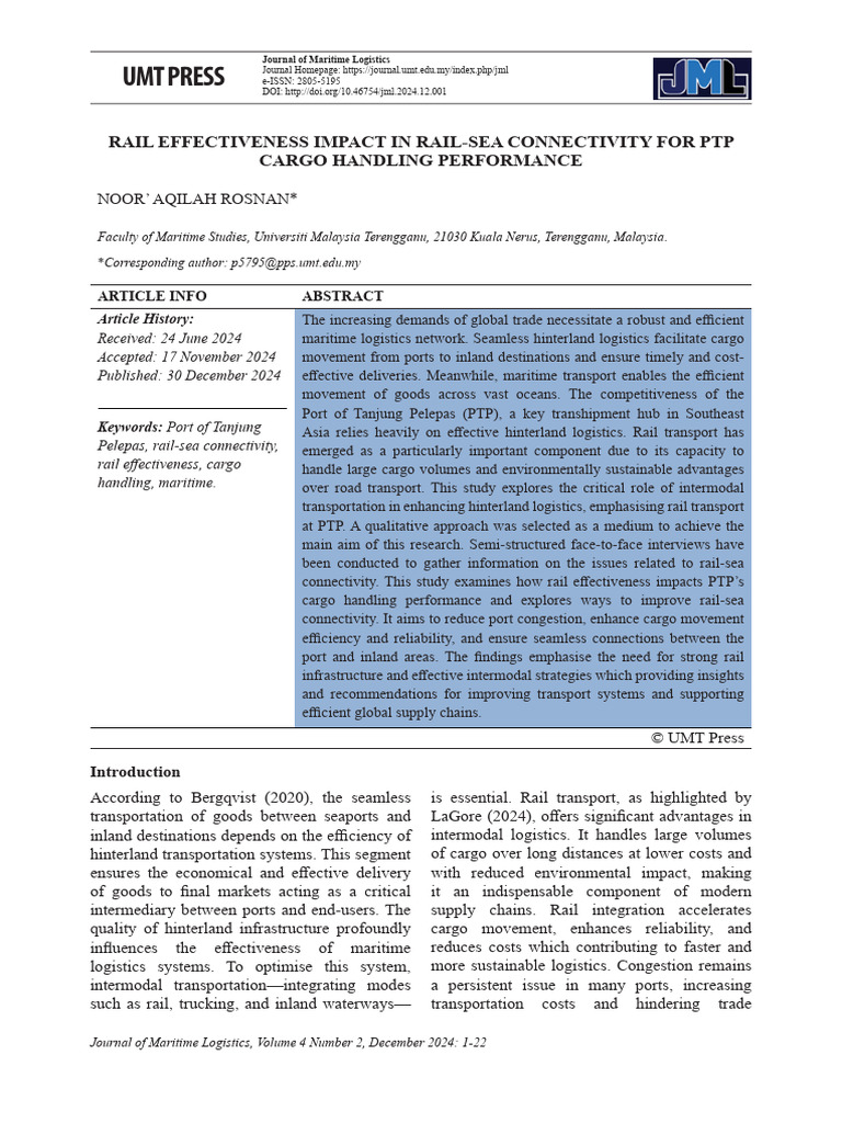 Rail Effectiveness Impact in Rail-Sea Connectivity | PDF | Transport ...