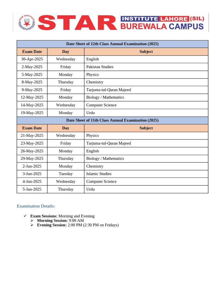 Date Sheet | PDF