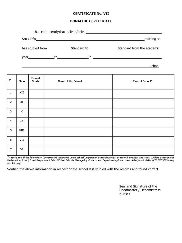 Bonafide Certificate Format for Schools | PDF