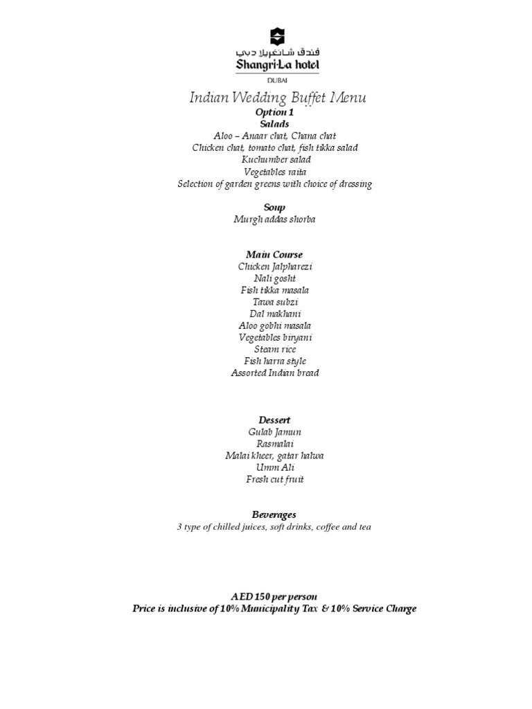 Indian Wedding Buffet Menu | PDF