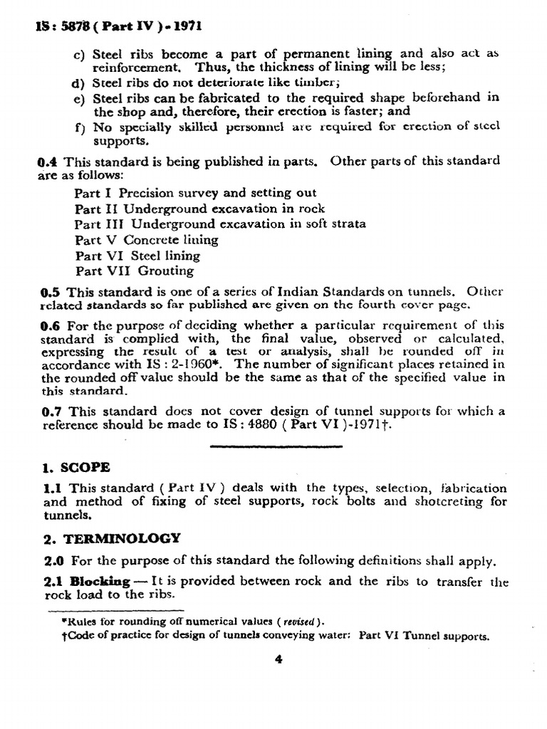 IS 5878 Part-IV 1971 | PDF | Tunnel | Structural Engineering