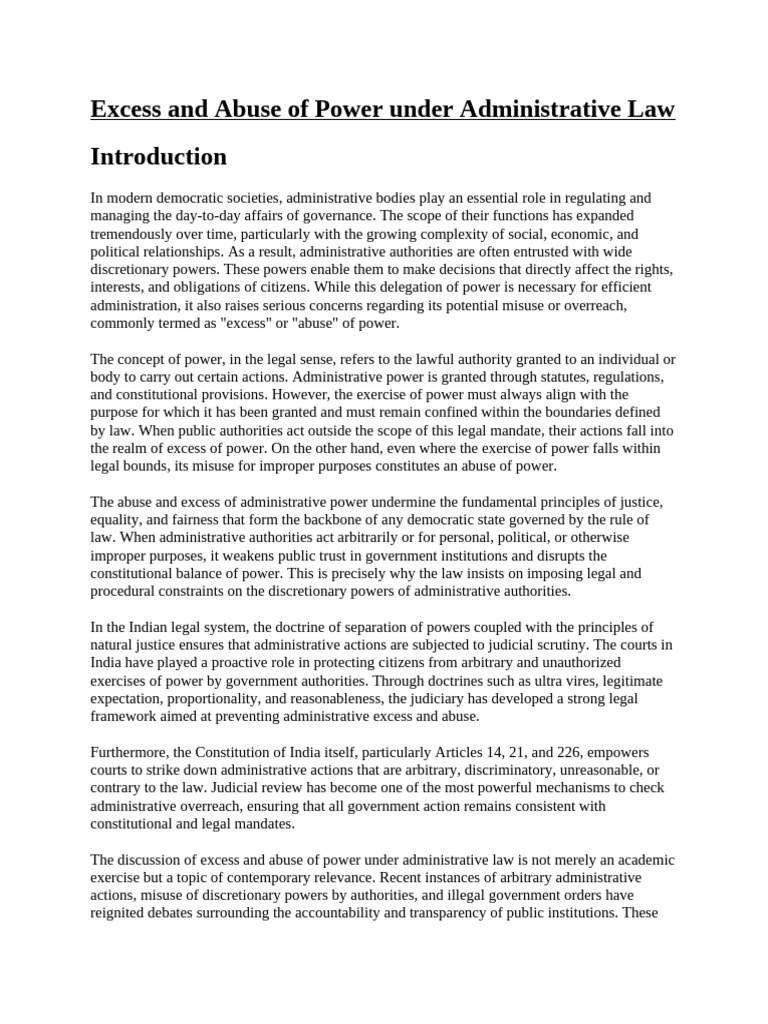 Excess and Abuse of Power Under Administrative Law | PDF ...