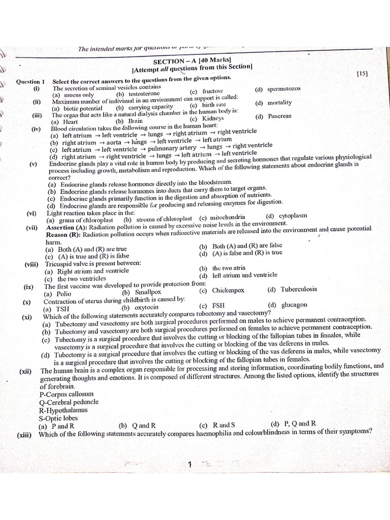 Biology 14 Model Test Paper For 2025 Board | PDF