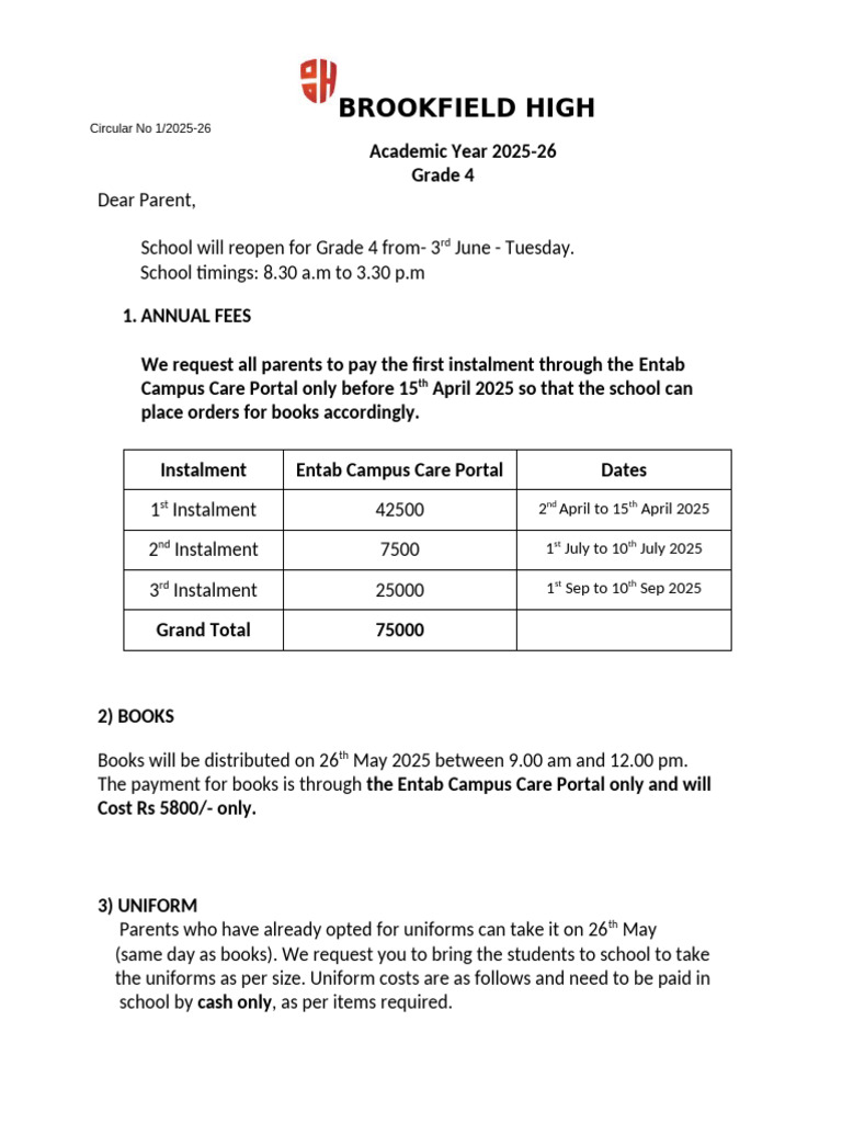 Grade 4 School Year 2025-26 Details | PDF