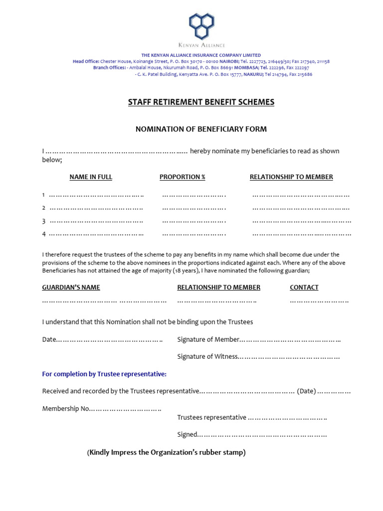 Nomination of Pension Beneficiaries Form | PDF | Retirement