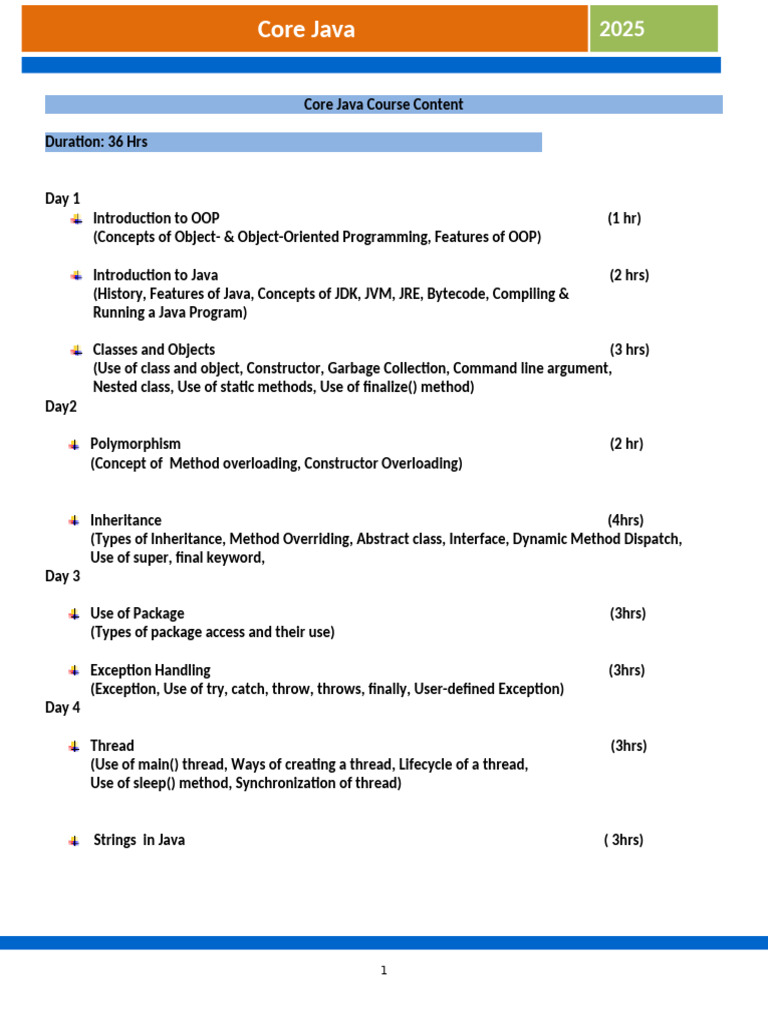 Core Java (Session Plan) - 07.04.25 | PDF | Method (Computer Programming) | Java (Programming ...