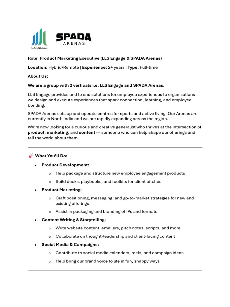 LLS Engage SPADA Arenas Product Role | PDF