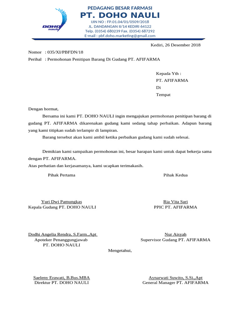 Permohonan Penitipan Barang Farmasi | PDF