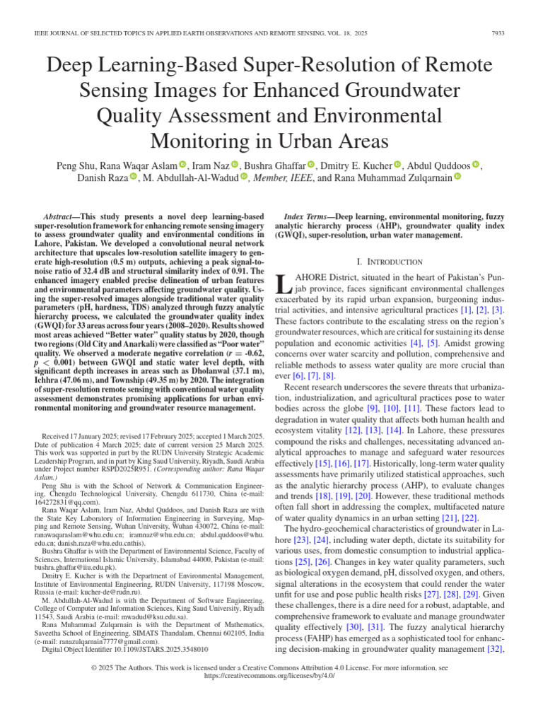 Deep Learning-Based Super-Resolution of Remote Sensing Images For Enhanced Groundwater Quality ...