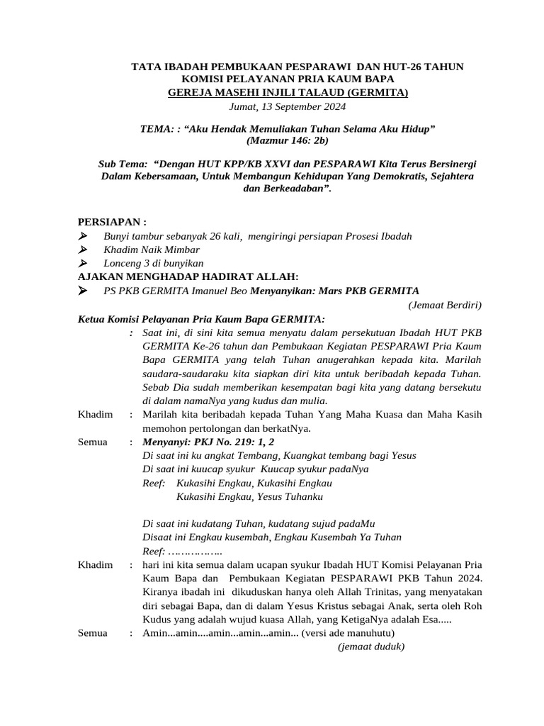Liturgi Pembukaan Pesparawi 2024 | PDF