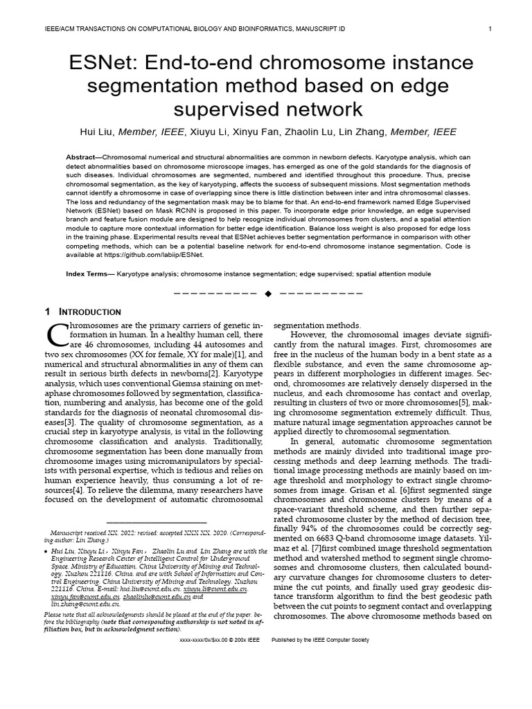ESNet End-To-End Chromosome Instance Segmentation Method Based On Edge Supervised Network | PDF ...